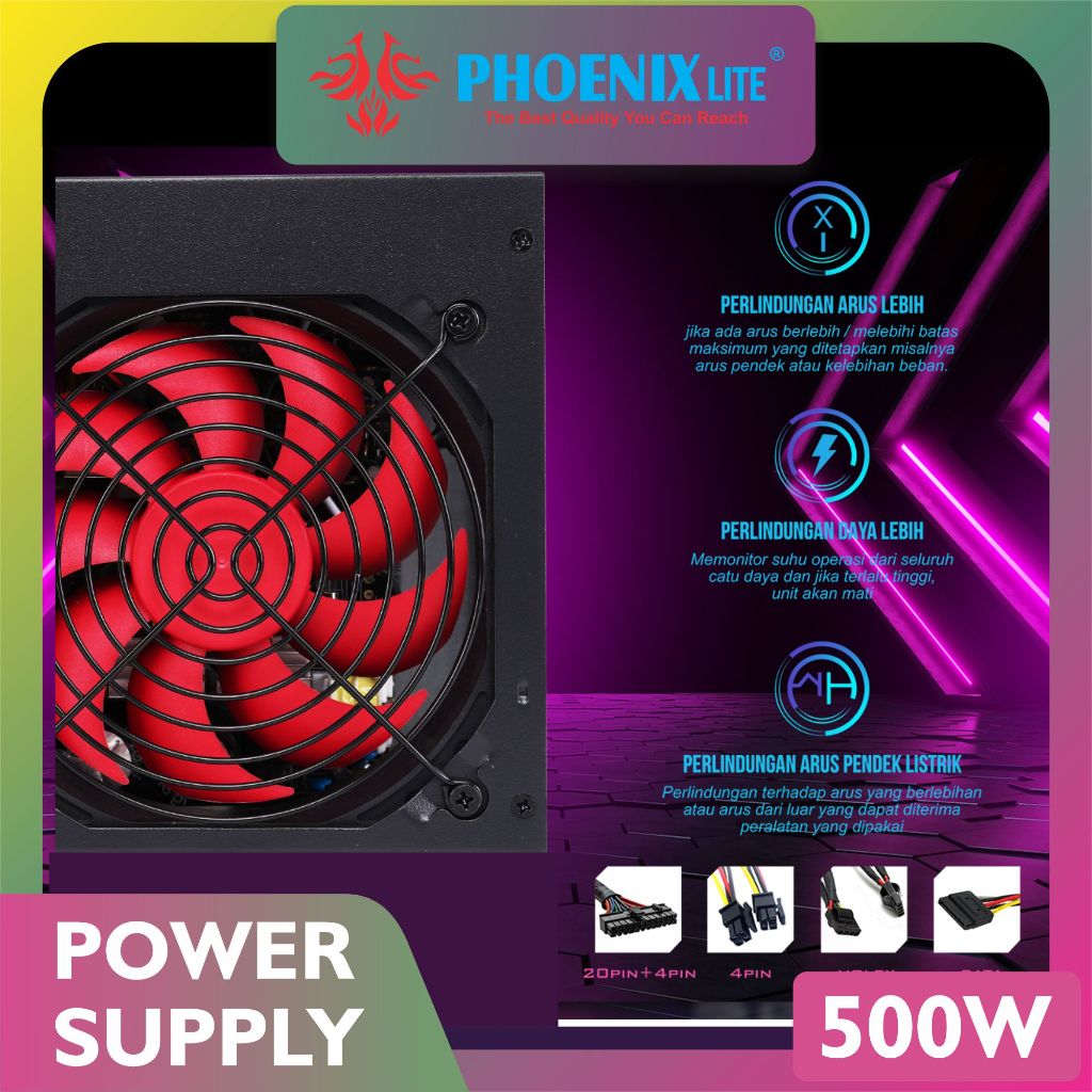 Jual Power Supply (PSU) Phoenix Lite 500W Purple Bird Gaming untuk CPU ...