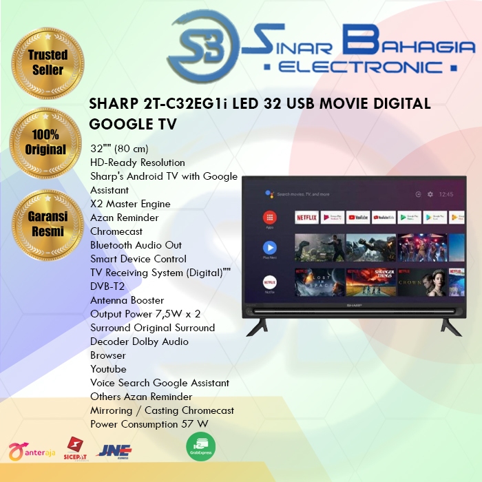 Jual SHARP 2T-C32EG1i LED 32 USB MOVIE DIGITAL GOOGLE TV (NEW) (KHUSUS BANDUNG) | Shopee Indonesia