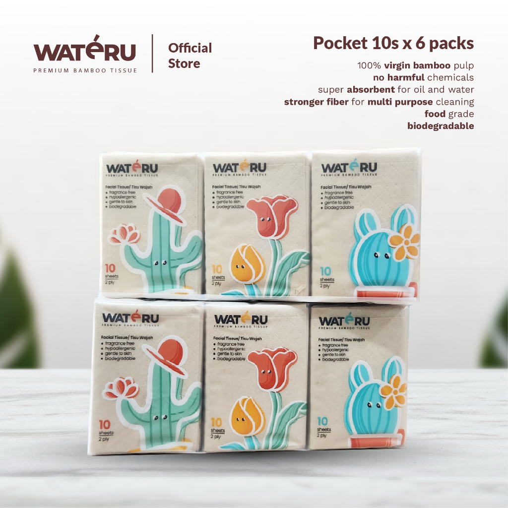 Jual Wateru Premium Bamboo Tissue / Tisu Bambu - Pocket 6x10sheets (1 ...