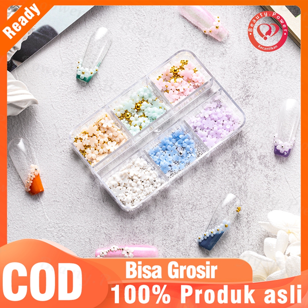 Jual 6 Grid/Kotak Kuku Ornamen Bunga Lima Kelopak 3D Efek Ringan Bunga ...