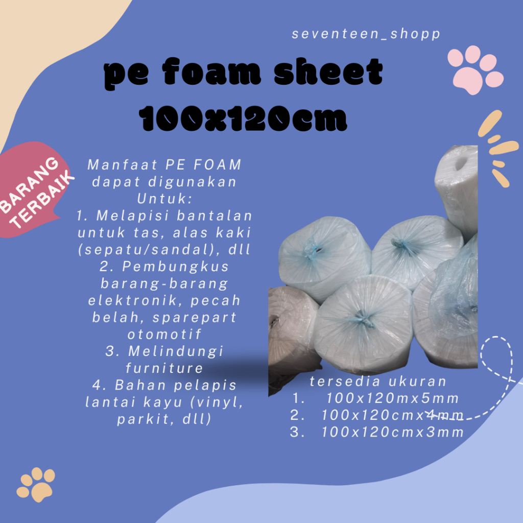 Jual PE Foam Sheet 3mm,4mm, 5mm x 120cm x 100cm Busa packing kemasan ...