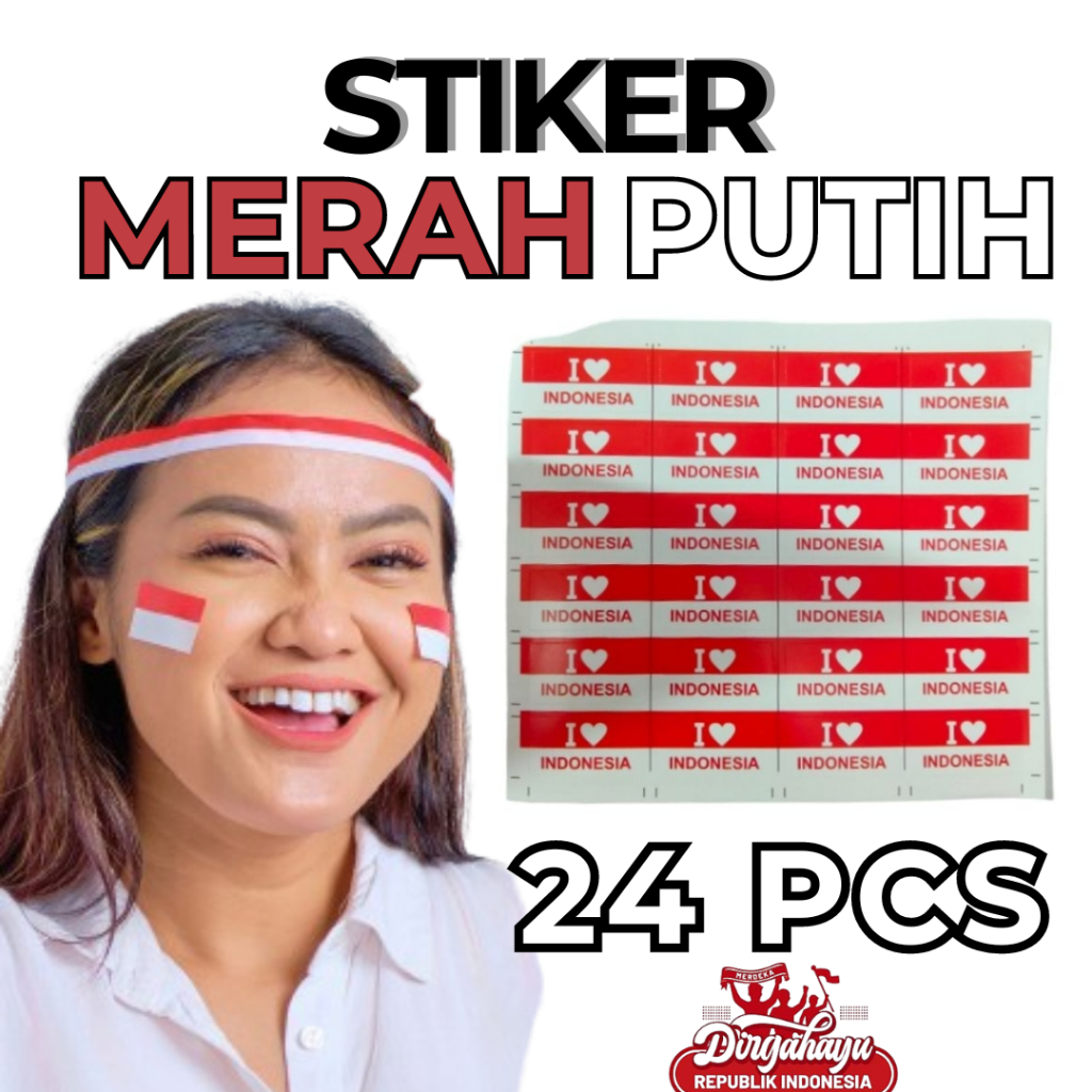Jual 24 Pcs / 1 Lembar!!! Stiker Pipi I love Indonesia / Stiker Merah ...