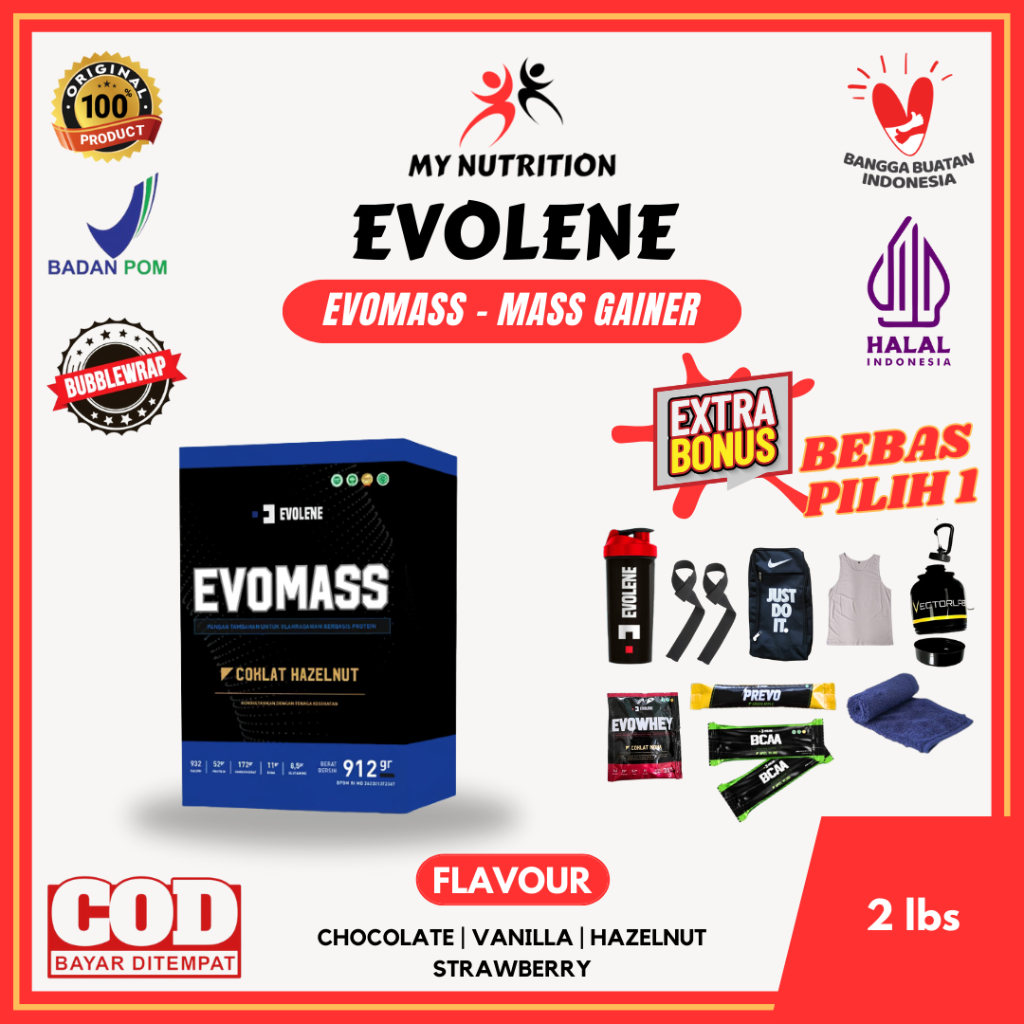 Jual Evolene EVOMASS 2 lbs 912gr Susu Suplemen Fitness Gym Evo Mass Weight Gain Gainer Penambah ...