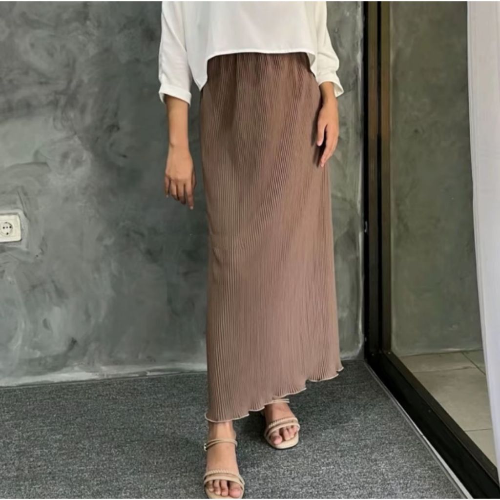 Jual Rok Plisket Span Wavy / Wavy Pleats Skirt / Rok Plisket Premium / Rok Plisket Lidi Panjang ...