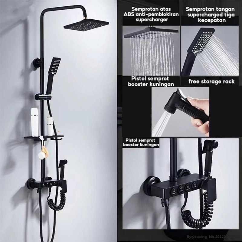 Jual Shower Kamar Mandi Set 4 in 1 Dengan Faucet/Shower Tiang Set Panas-Dingin/Hitam Kepala ...
