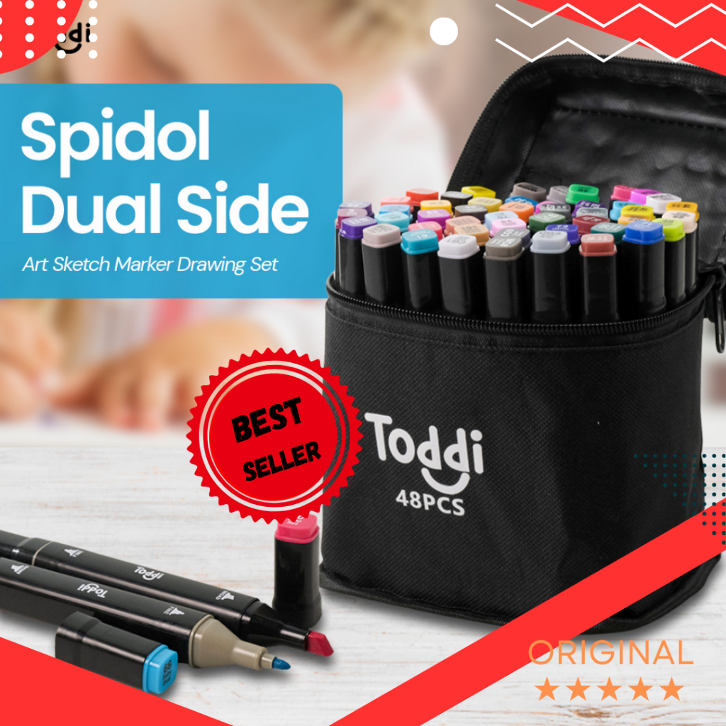 Jual Spidol Dual Side Fine Art Brush Pen Art Marker Set 48 Color atau ...