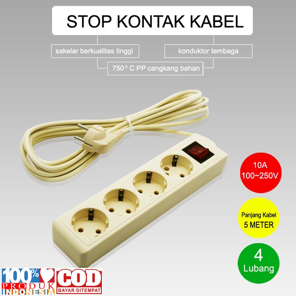 Jual Stop Kontak Kabel 2/3/4/5 Lubang 3 Meter Stop Kontak Listrik | Shopee Indonesia