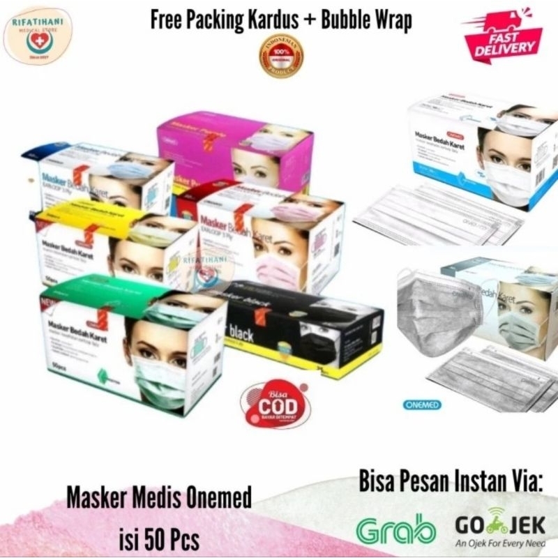 Jual Masker Onemed 3 ply isi 50 pcs, masker medis onemed | Shopee Indonesia