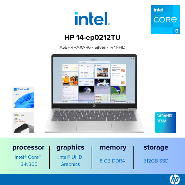Jual HP Laptop 14-ep0212TU [Intel Core I3-N305/8GB RAM/512GB SSD ...