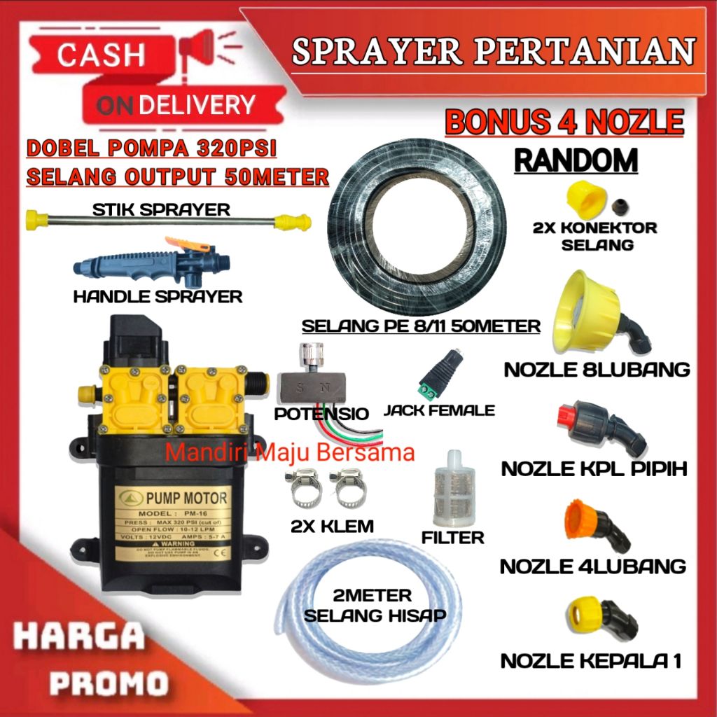 Jual PAKET SPRAYER PERTANIAN DOUBEL POMPA 320PSI SELANG OUTPUT 50METER ...