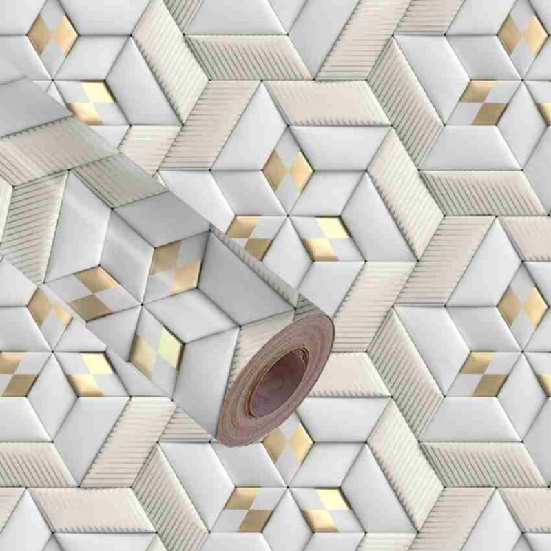 Jual Wallpaper Sticker Dinding 3d Geometris Cakra Putih Gold Mewah ...