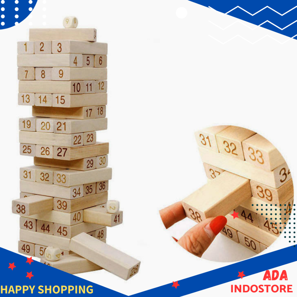 Jual BLOCKS Kayu Mainan Balok Susun Fun Party Game 51 Blocks | Shopee ...