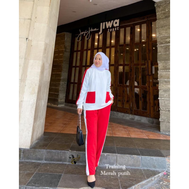 Jual GAMIS WANITA TRAINING MERAH PUTIH.(FZ) | Shopee Indonesia