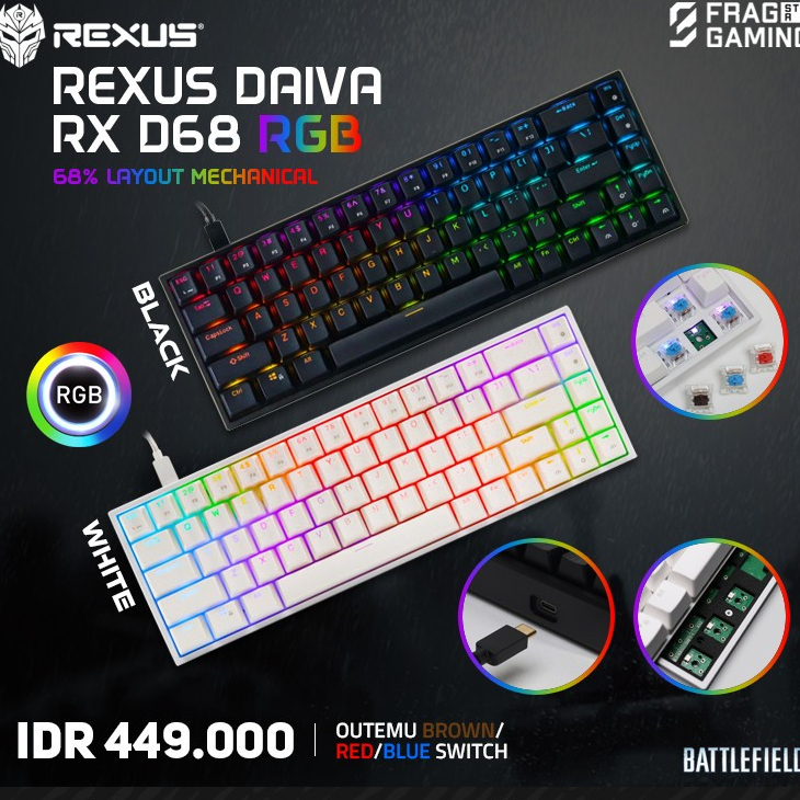 Jual Rexus Daiva RX D68 RX-D68 Mini Mechanical Gaming Keyboard 68 keys ...
