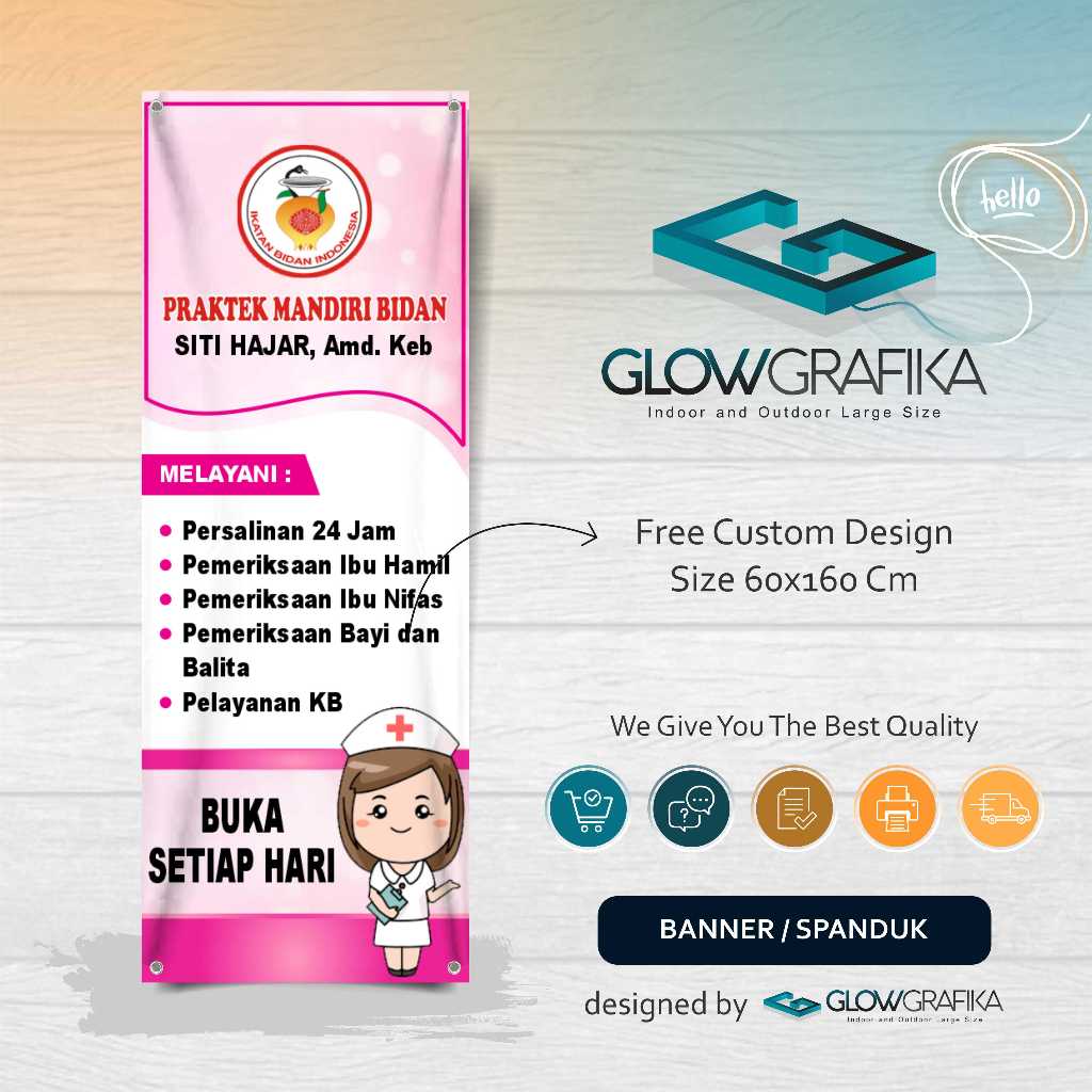 Jual Cetak Spanduk Banner Praktek Mandiri Bidan Pink Putih | Shopee ...