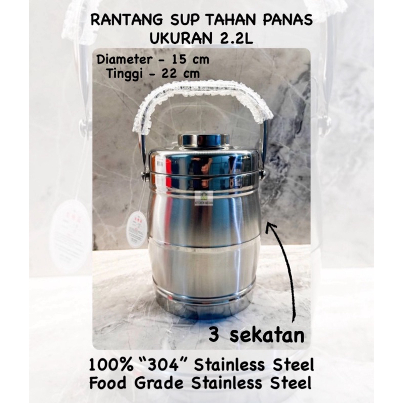 Jual Rantang Tunggal Stainless Steel Tahan Panas Kokoh 2.2 Liter ...