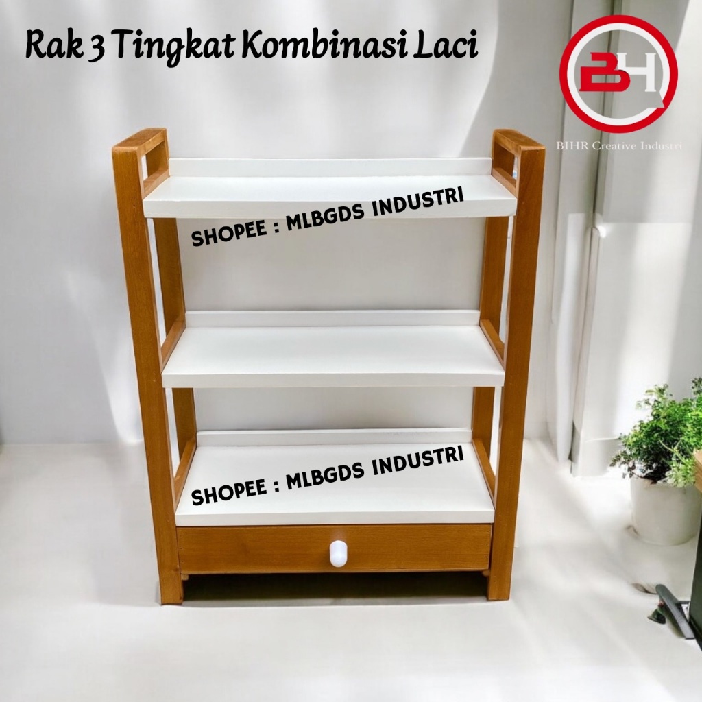 Jual Rak Penyimpanan 3 Tingkat Kombinasi Laci Rak Bumbu Kayu Finishing ...