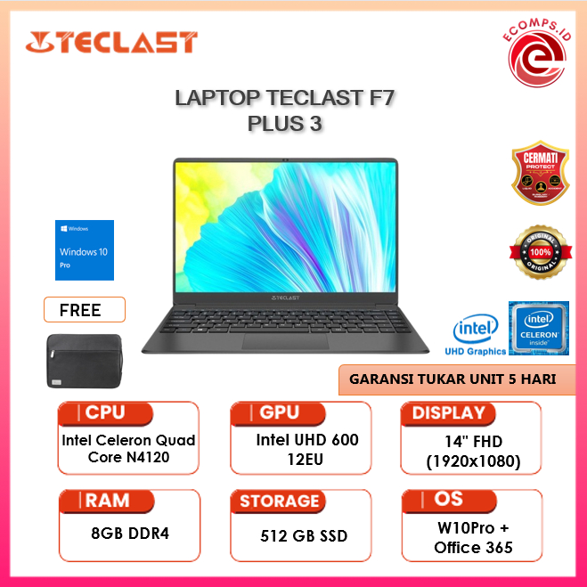 Jual Laptop Teclast F7 Plus 3 N4120 Quadcore Ram 8GB Ssd 512GB W10Pro ...