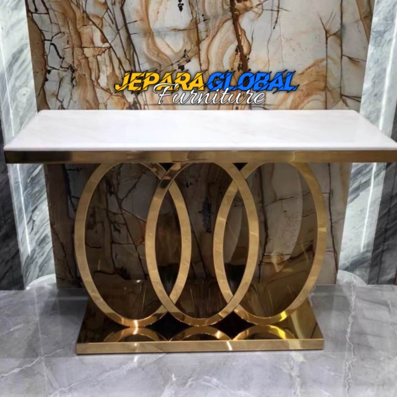 Jual REAL PICT !! Meja console stainless steel triple round marmer ...