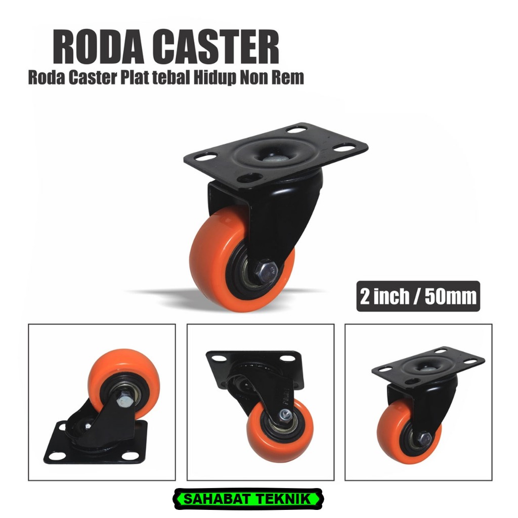 Jual Roda Caster Plat Tebal Hidup 2 Inch Non Rem 1 Set 4 Pcs Roda Nilon ...