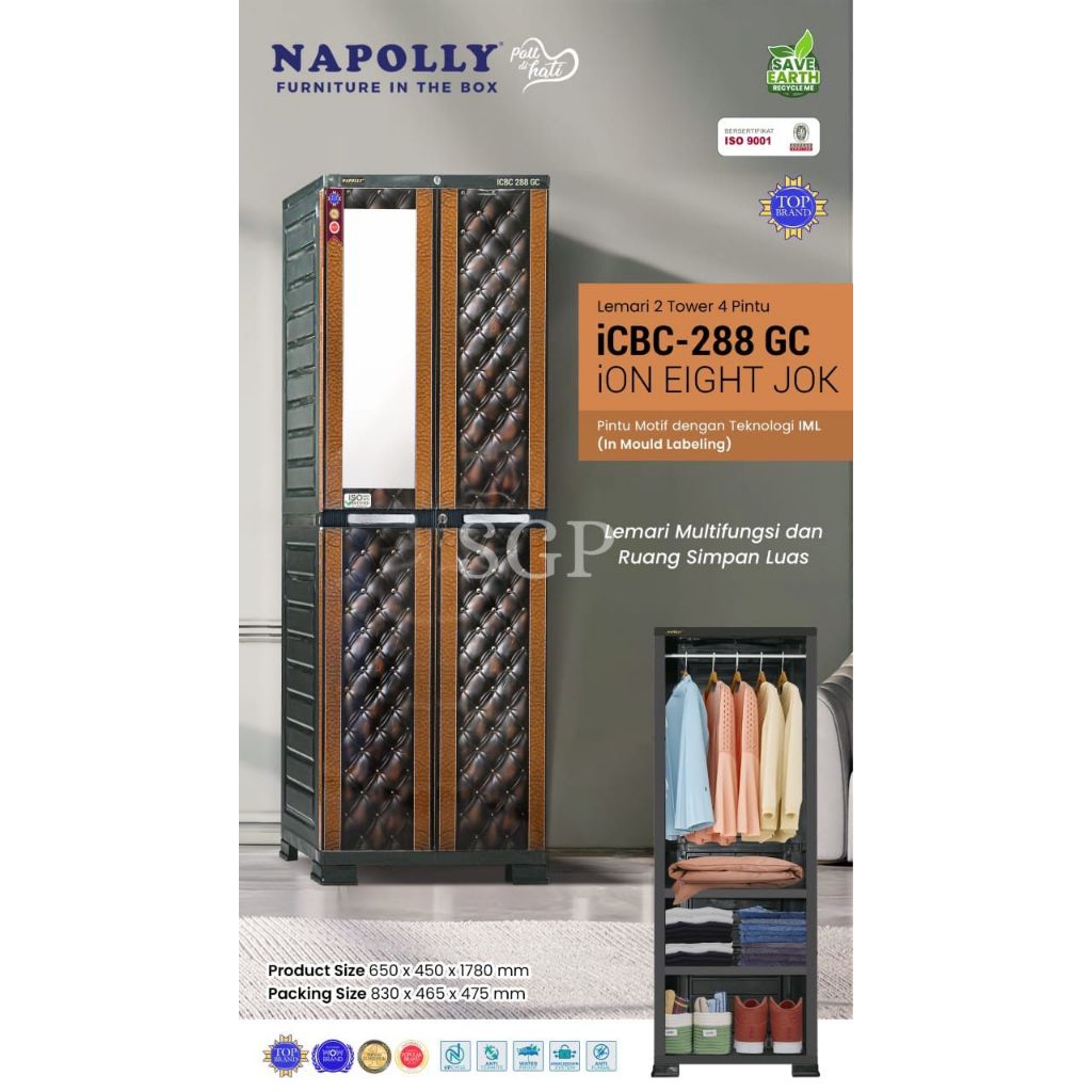 Jual Napolly Lemari Pakaian Gantung Rak + Cermin ICBC-288 GC ION EIGHT ...