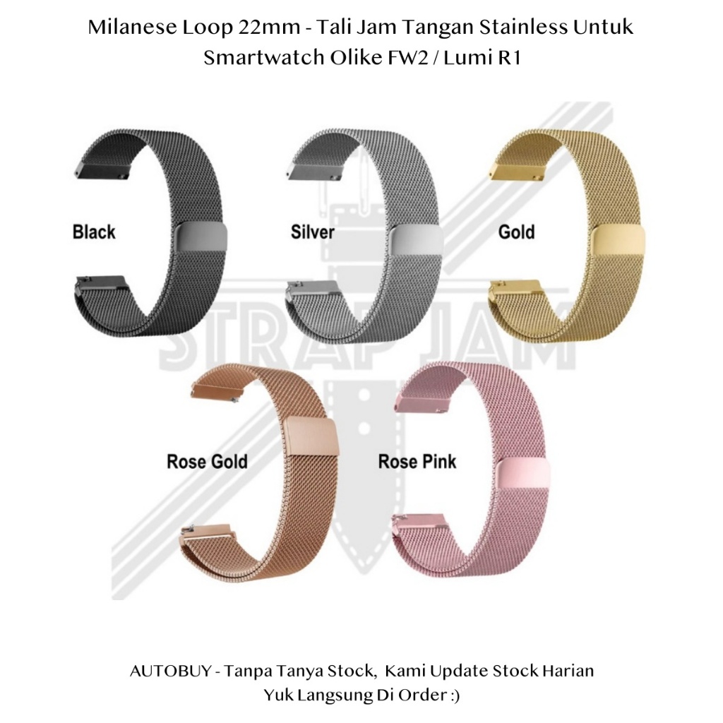 Jual Milanese Loop 22mm Strap Smartwatch Olike FW2 / Lumi R1 - Tali Jam ...