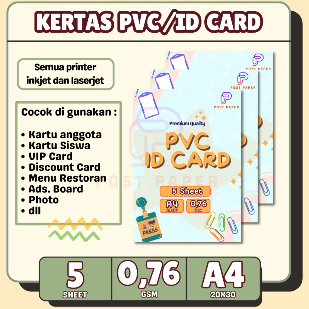 Jual PVC Sheet ID Card / Kertas PVC ID Card / Bahan ID Card isi 5 Sheet ...