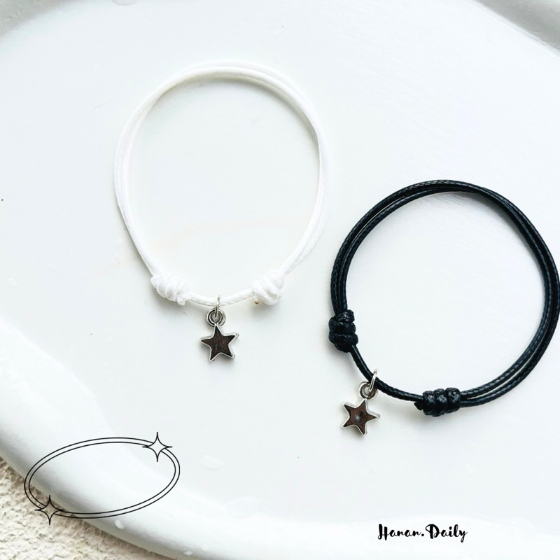 Jual Gelang Couple Bintang Silver White And Black Karkater |Gelang ...