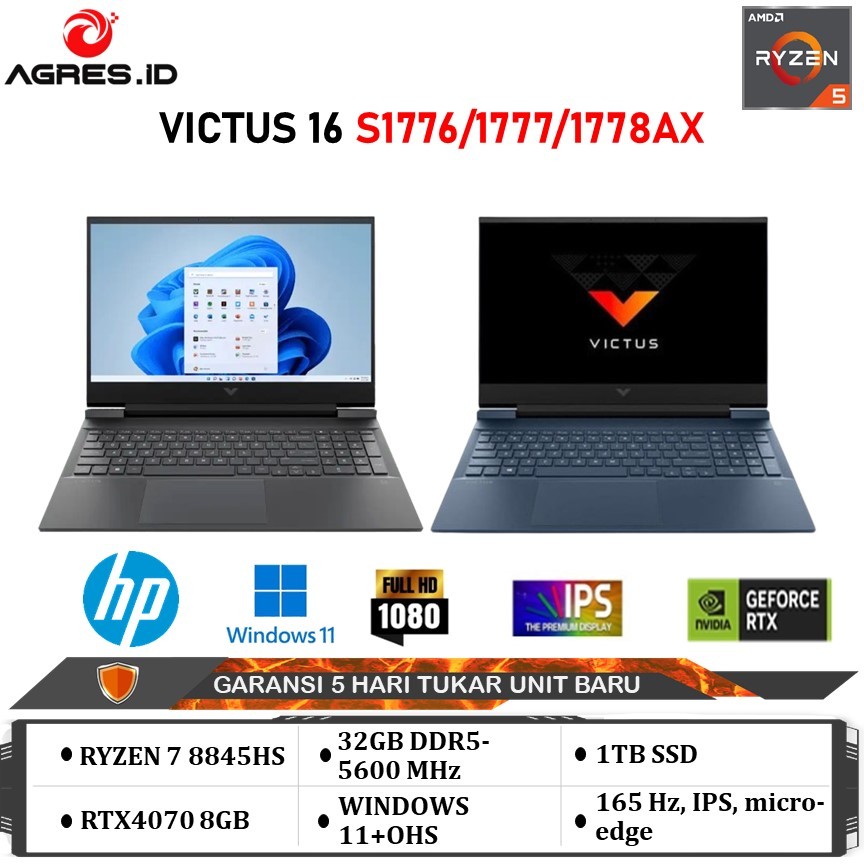 Jual HP VICTUS 16 RYZEN 7 8845HS RTX4070 8GB/ 32GB 1TB W11+OHS 16.1FHD ...