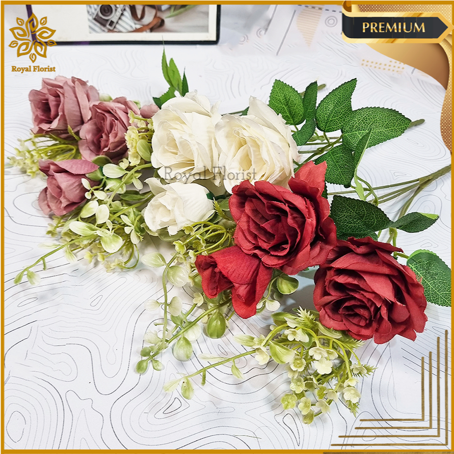 Jual Mawar Peony Artificial X3 Dengan Tambahan Bunga Pemanis/Bunga ...