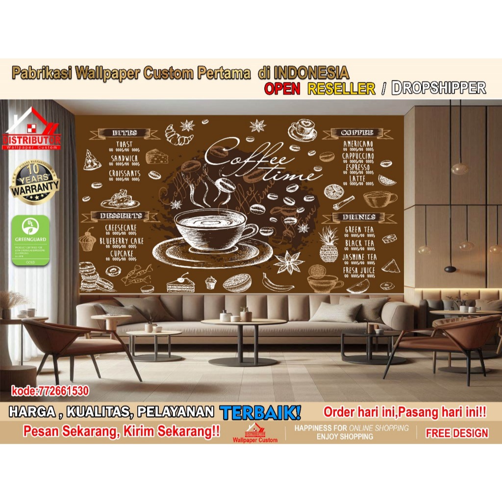 Jual Wallpaper Custom 3D Tema Coffee | Coffeshop | Warung Kopi ...