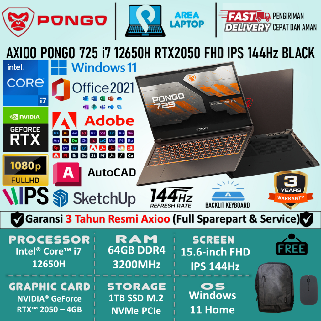 Jual Laptop Gaming Axioo Pongo 725 i7 12650H 32GB 1TB SSD RTX2050-4GB ...