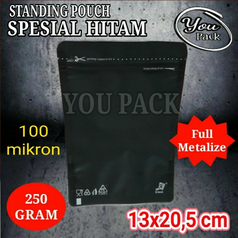 Jual STANDING POUCH SPESIAL HITAM 250 GRAM ZIPPER KEMASAN KOPI-BUBUK ...
