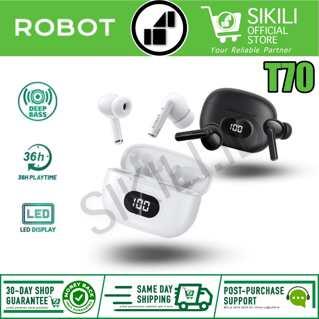 Jual Robot TWS Wireless Earphone Airbuds T70 Original Bluetooth 5.3 ...