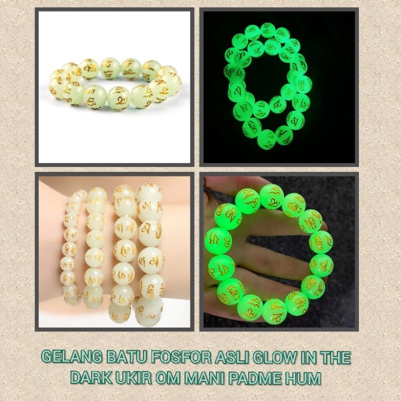 Jual Gelang Batu Fosfor Asli Glow In The Dark Mantra Om Mani Padme Hum ...