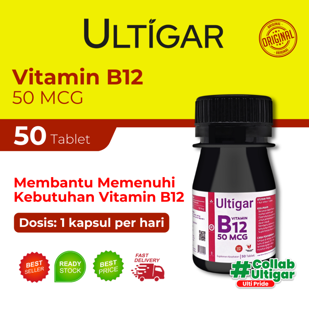 Jual Ultigar Vitamin B12 50 mcg - Botol isi 50 Tablet - Suplemen ...