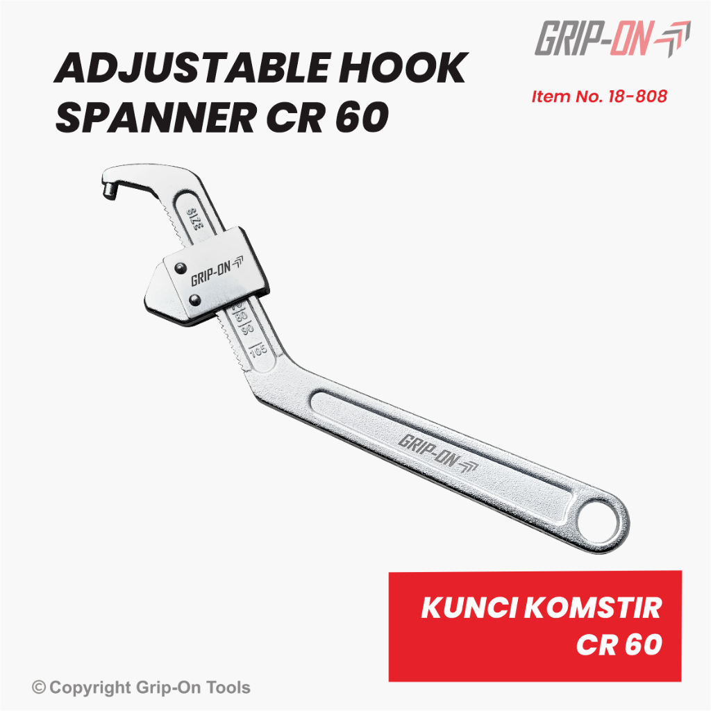 Jual Grip-On Adjustable Hook Spanner CR 60 Kunci Komstir CR 60 Lepas ...