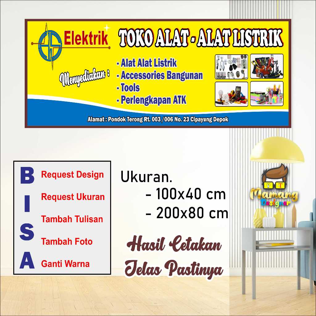 Jual Cetak Banner Spanduk MMT Toko Alat Listrik dan Aksesoris Listrik Design Kuning Cerah bb ...