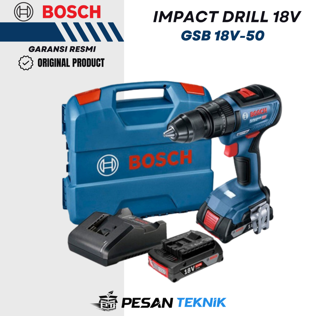Jual Mesin bor drill baterai 18v Cordless Impact Drill BOSCH GSB18V-50 ...