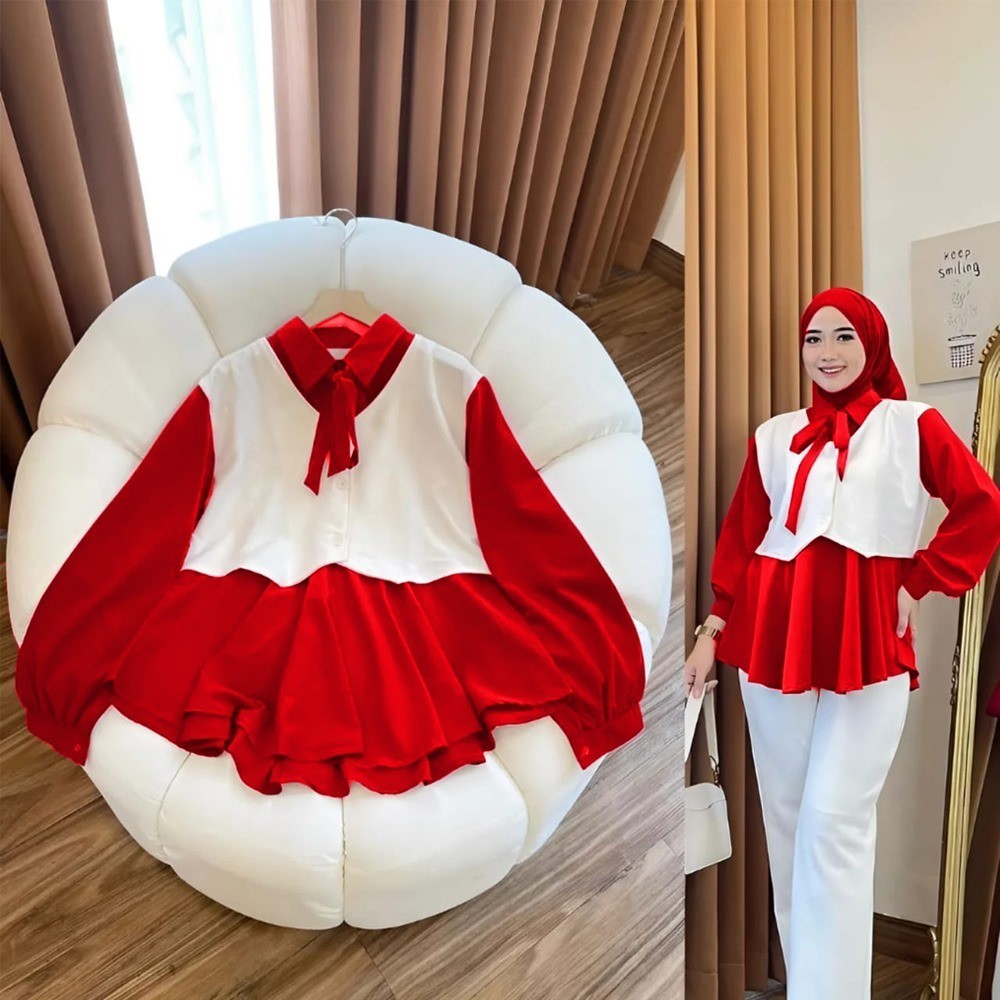 Jual PROMO TERMURAH COD Sweet Blouse Atasan Merah Putih 17 Agustus Matt ...