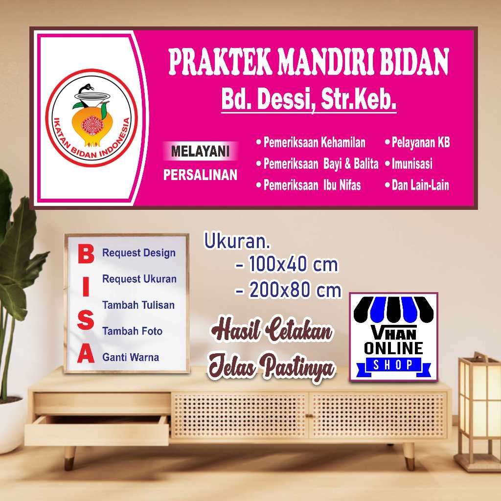 Jual Design Spanduk Banner MMT Praktek Mandiri Bidan Warna pink ...