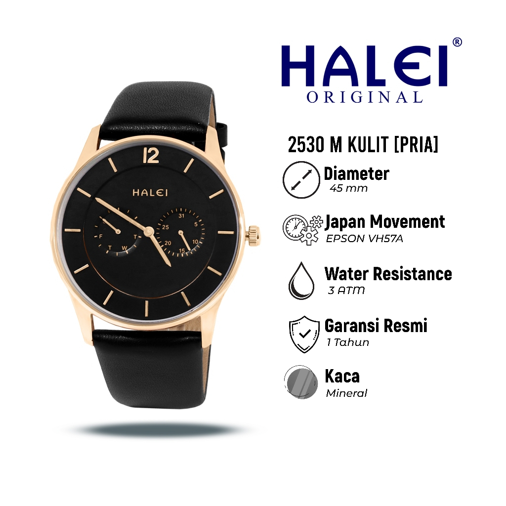 Jual Halei 2530 M Jam Tangan Pria Halei Original Kulit Anti Air Tanggal ...