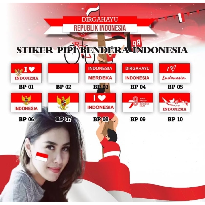 Jual (10 LEMBAR) STICKER BENDERA MERAH PUTIH STICKER PIPI KEMERDEKAAN ...