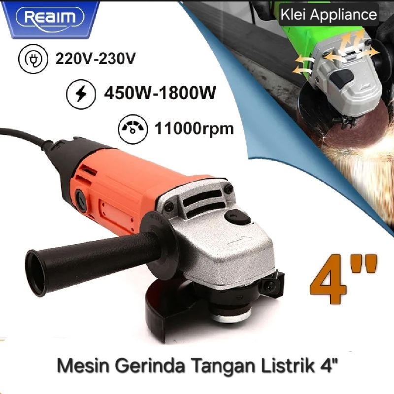Jual REAIM Mesin Gerinda tangan Listrik 4 INCH 400W Angle Grinder 4 ...