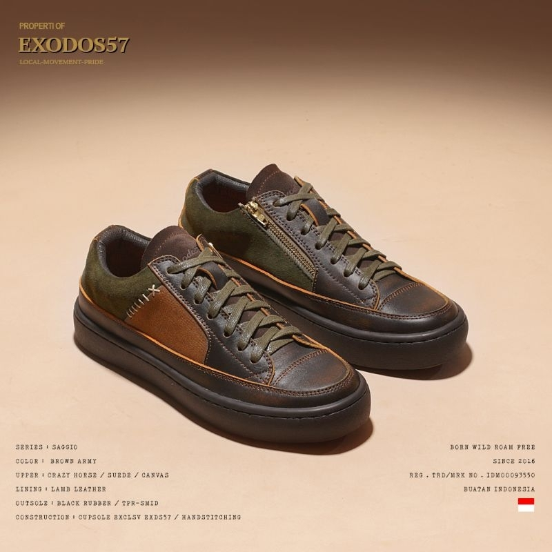 Jual Exodos Saggio Brown Army - Sepatu Sneakers Kulit Pria Soleandjoy ...