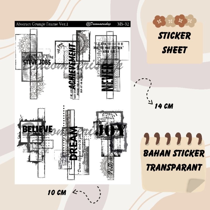 Jual Abstct Grunge Ver.1 Frame Sticker Sheet Transparant For Journal ...