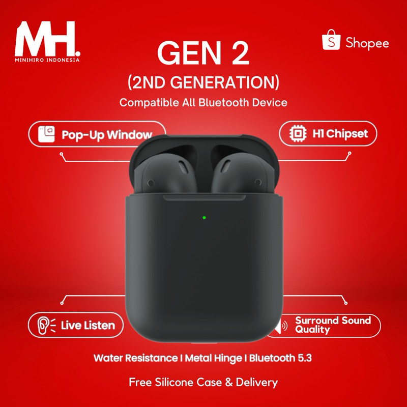 Jual Mini Hiro TWS Gen 2 Black Airoha Edition / Headset Gen 2 Black ...
