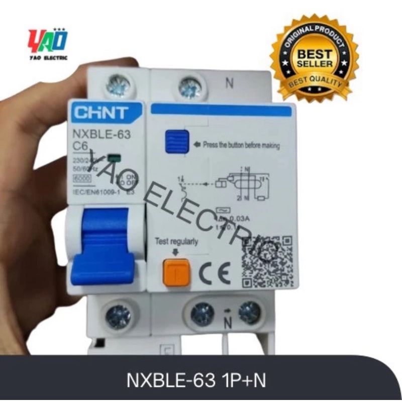 Jual RCBO) Chint NXBLE-63 1P+N 6A 10A 16A 20A 25A 32A 40A 50A CHINT-6kA (ORIGINAL100%) | Shopee ...