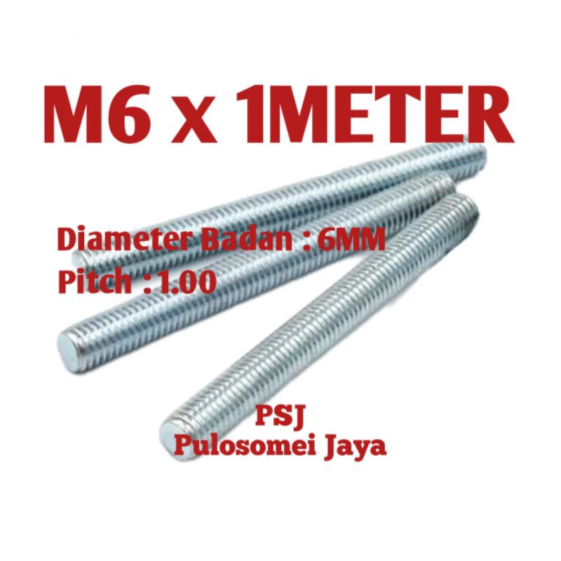 Jual Asdrat Galvanis M6 x 1 Meter / Long Drat Galvanis Putih M6 x 1 Meter | Shopee Indonesia