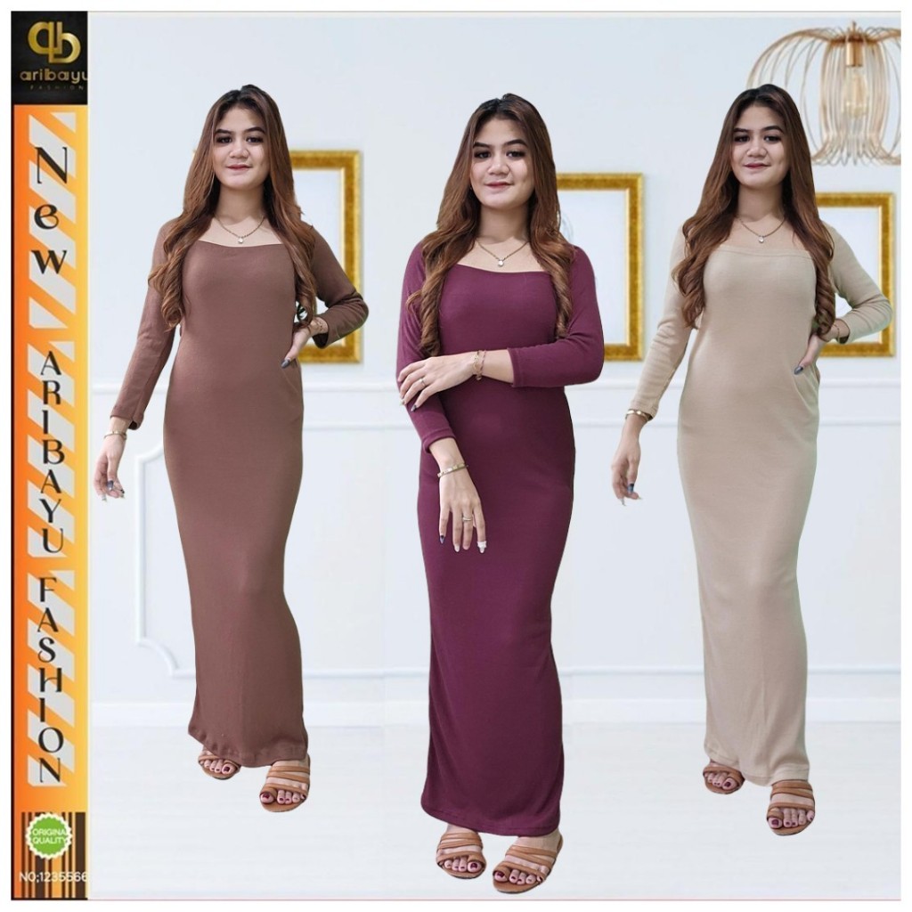 Jual LONG DRES ISABELA / DRES PANJANG WANITA KEKINIAN PRES BODY BAHAN RIB MODEL BODYCON STYLE ...